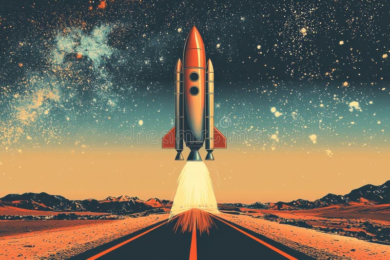 Minimalist Poster Featuring a Vibrant Space Shuttle Launch at Sunset ...