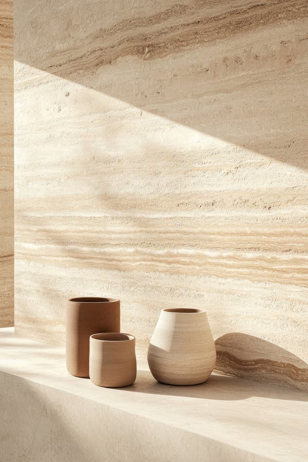 Minimalist Pottery is Arranged Elegantly on a Smooth Surface Next To a ...