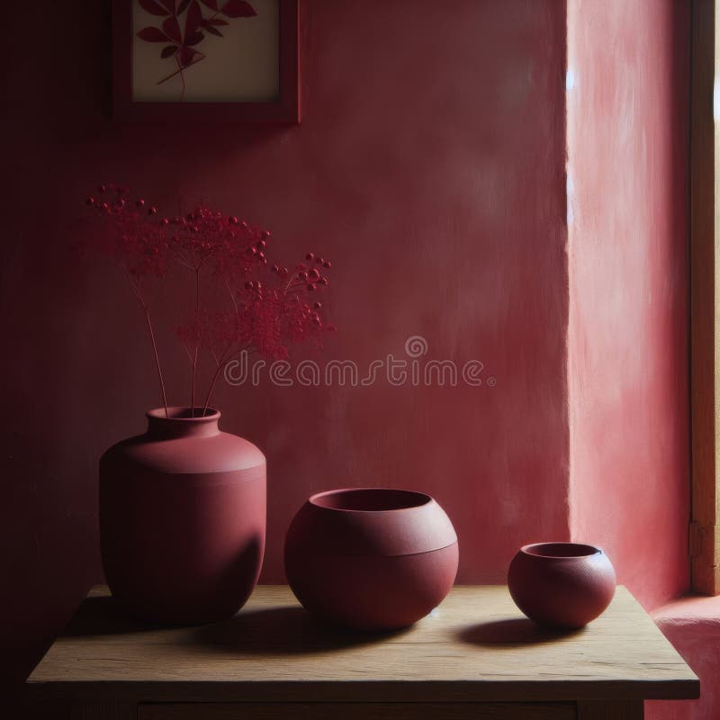 Minimalist Pottery in Complimentary Setting Crimson Color Stock ...