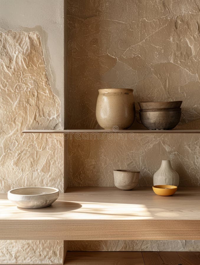 Minimalist Pottery Displayed Rustic Shelf Stock Photos - Free & Royalty ...