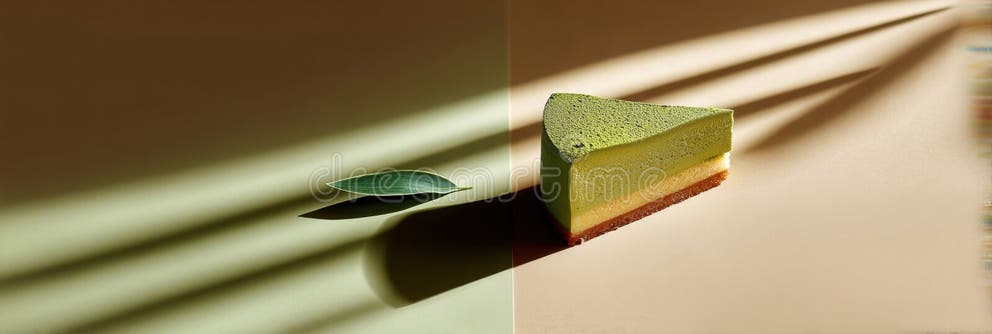 Minimalist Presentation of Matcha Cake with Striking Abstract Shadow ...