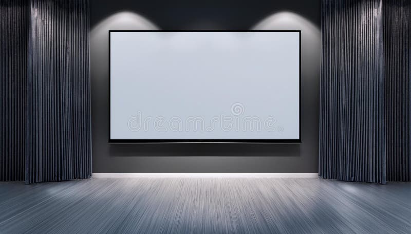 Minimalist Presentation Room with Large Digital Screen and Grey ...