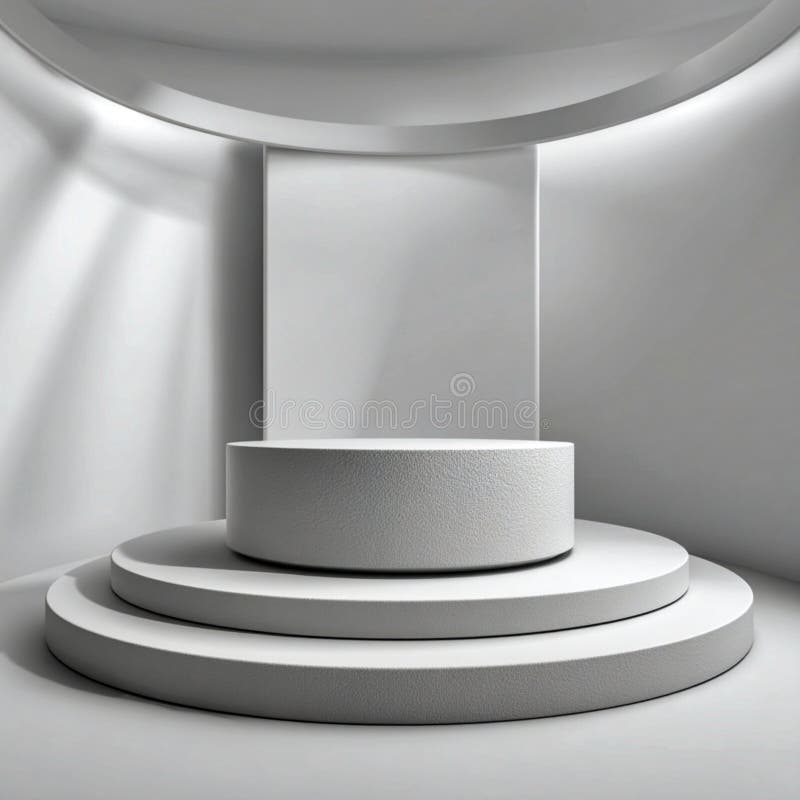 Three Tiered Round Display Platform in a Minimalist Setting Stock ...