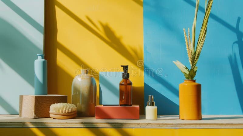 Minimalist Product Display with Colorful Backgrounds and Shadows Stock ...