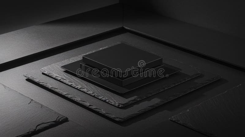 Black Minimalist Product Display with Stone Platform and Shadows Stock ...