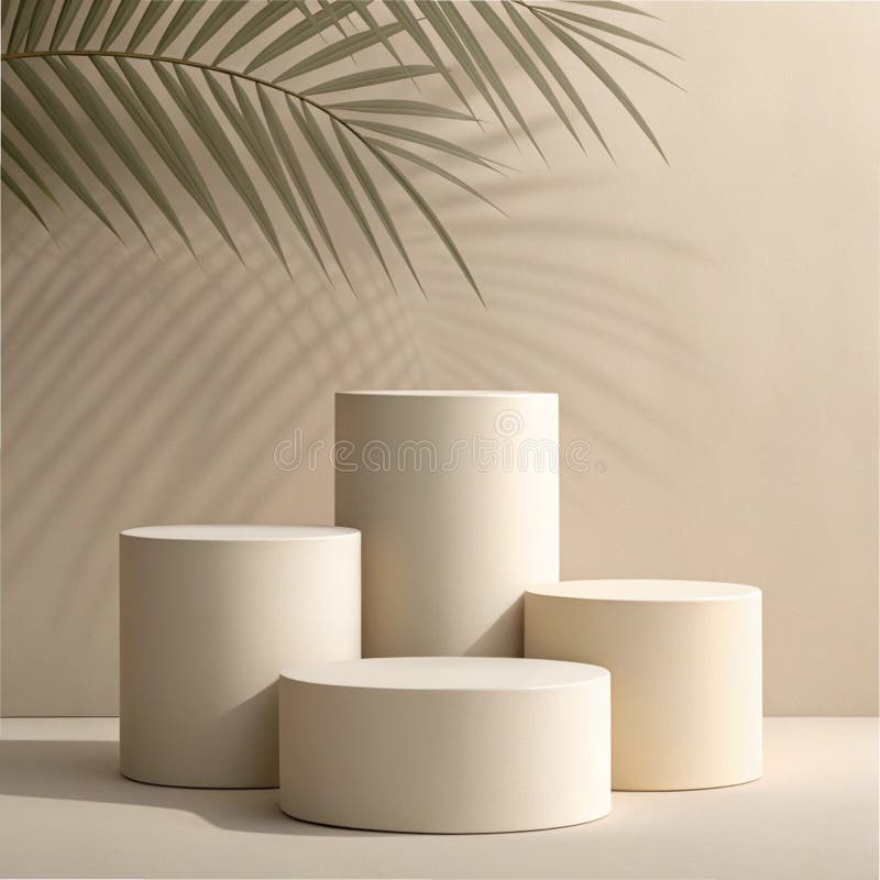 Elegant Product Display Cylindrical Platforms with Palm Leaf Shadow on ...