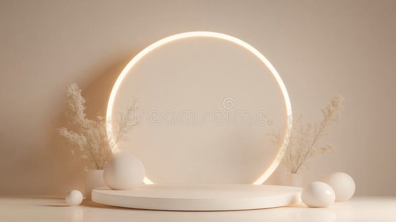 Minimalist Product Display with a Glowing Circle and Dried Flowers ...