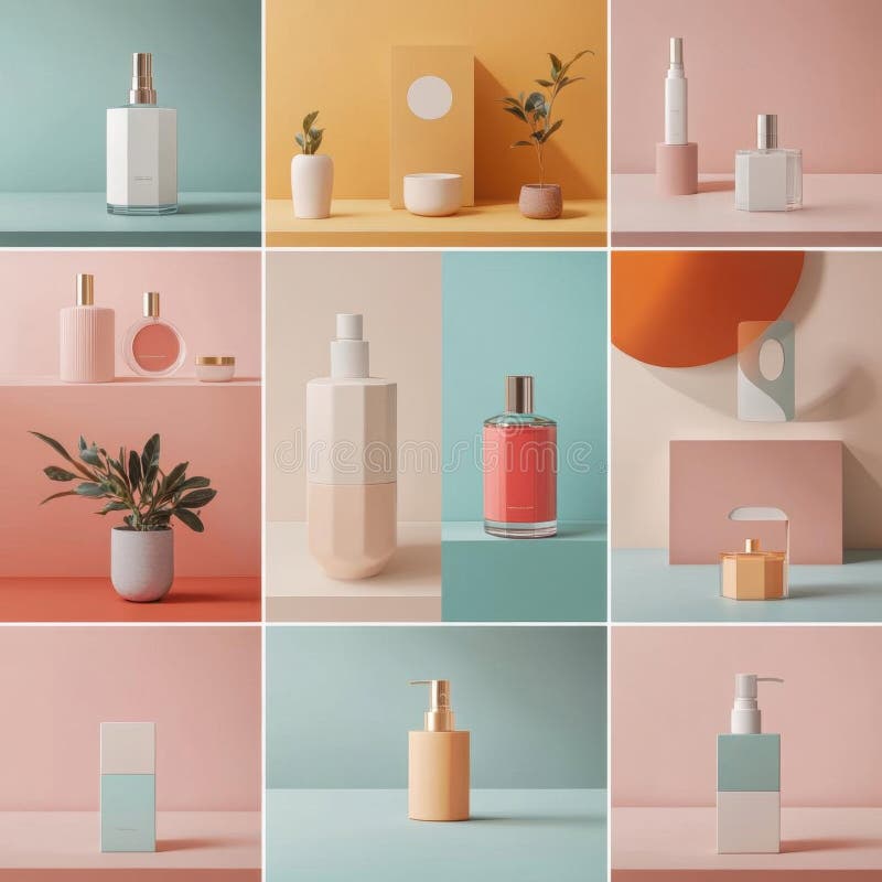 Minimalist Product Display with Pastel Backgrounds and Geometric Shapes ...