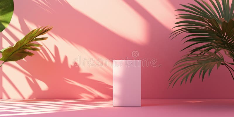 Minimalist Product Display with Pink Background and Tropical Leaves ...