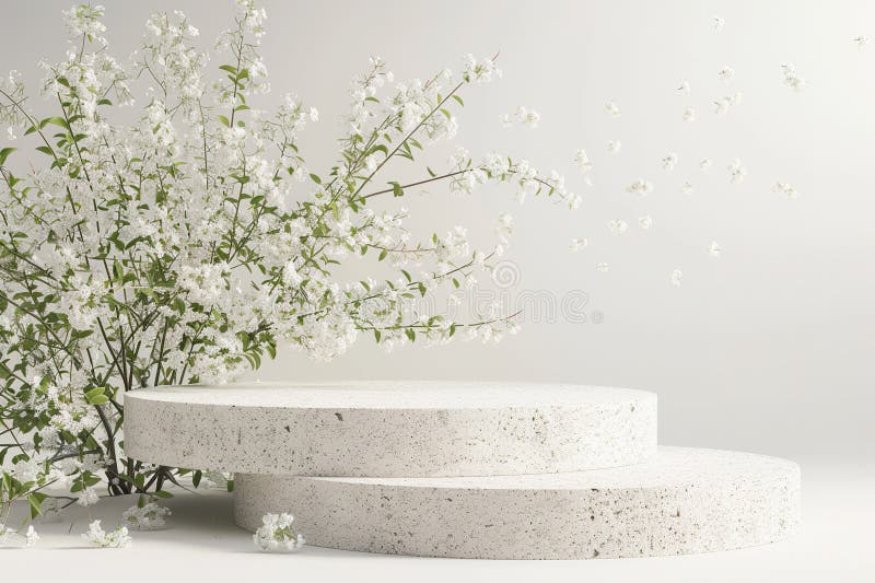 Minimalist Product Display Podium with Spring Flowers Showcasing a ...