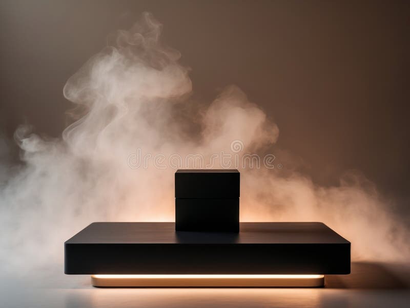 Minimalist Product Display with Smoke and Illuminated Platform, Black ...
