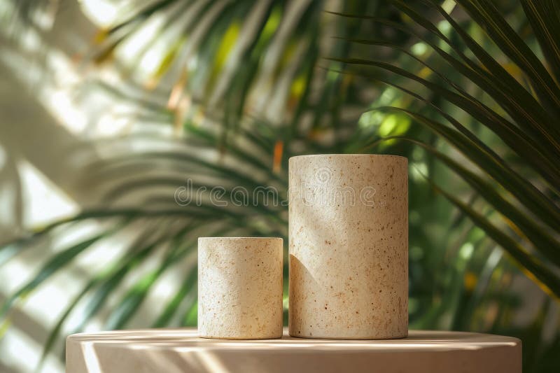 A Minimalist Product Display with Two Cylindrical Objects Against a ...