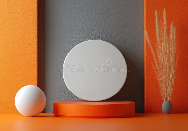 Minimalist Product Display White Circle Platform on Orange Stage Stock ...