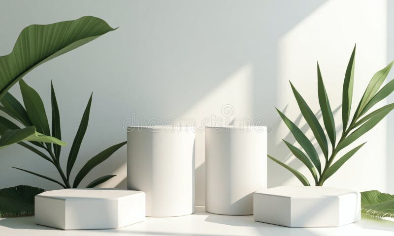 Minimalist Product Display White Stone Pedestals Cylindrical and Stock ...