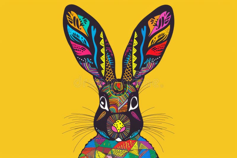 Minimalist Rabbit Head Adorned with Vibrant Tribal Patterns. Stock ...