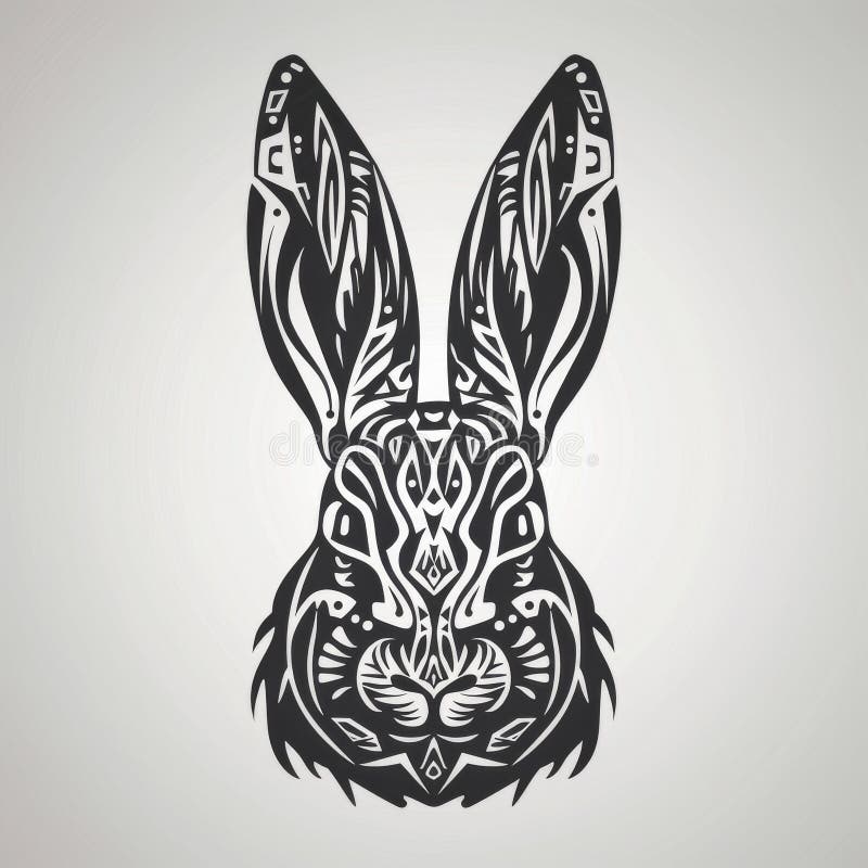 Minimalist Rabbit Head with Intricate Tribal Patterns. Stock ...
