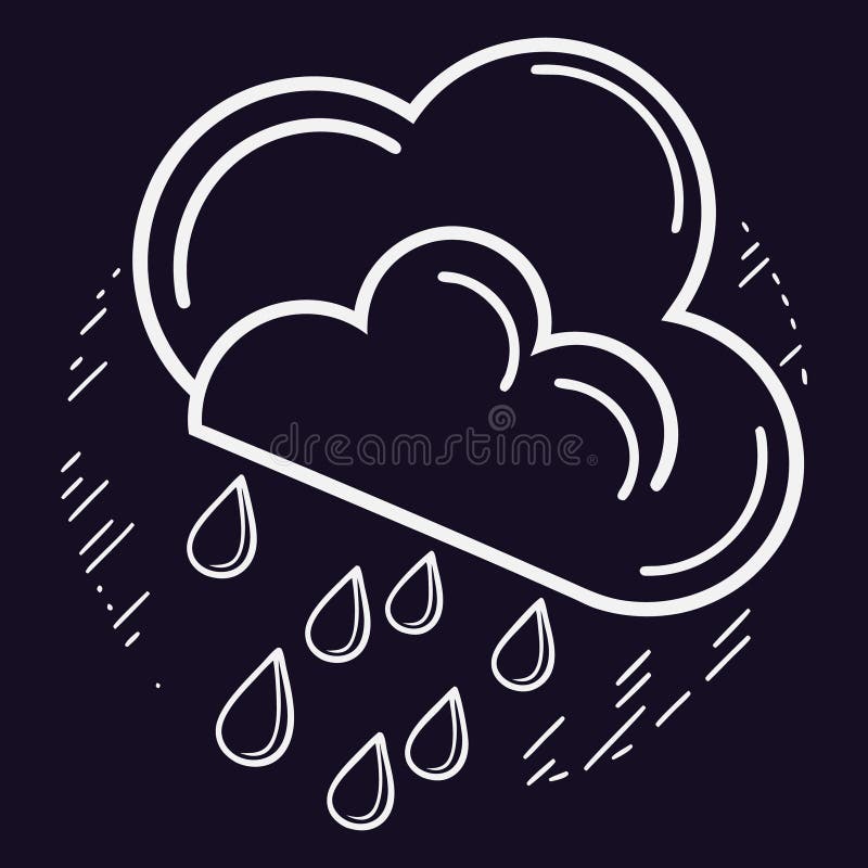 Minimalist Rain Cloud Illustration with Falling Droplets on Solid Color ...