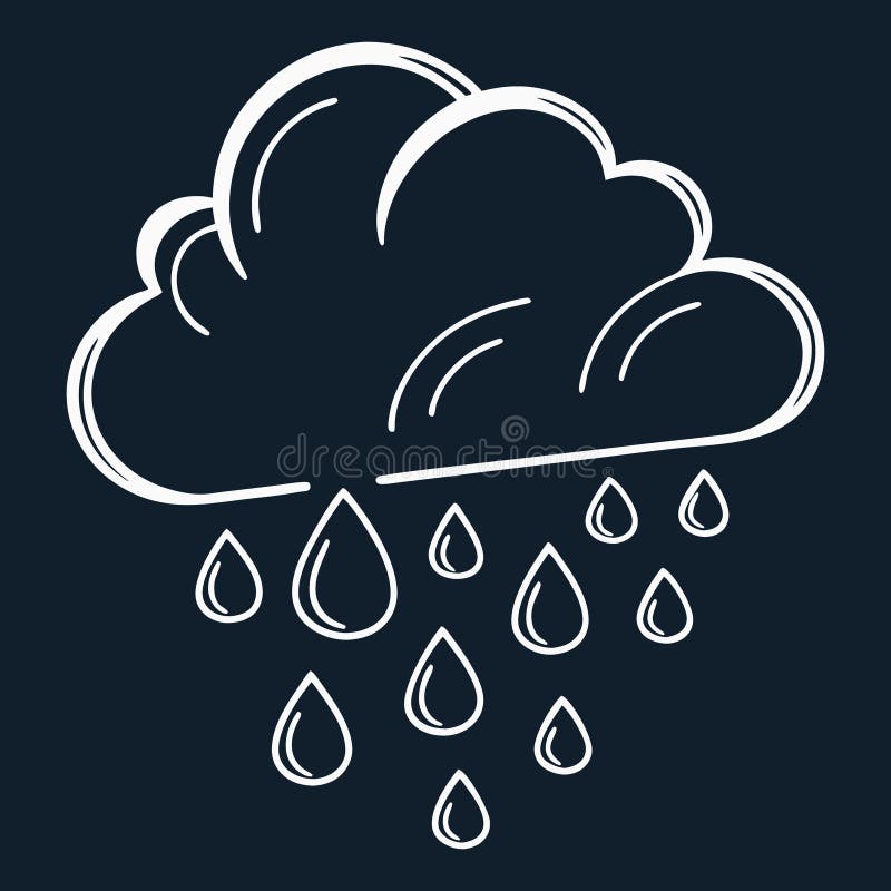 Minimalist Rain Cloud Illustration with Falling Droplets on Solid Color ...