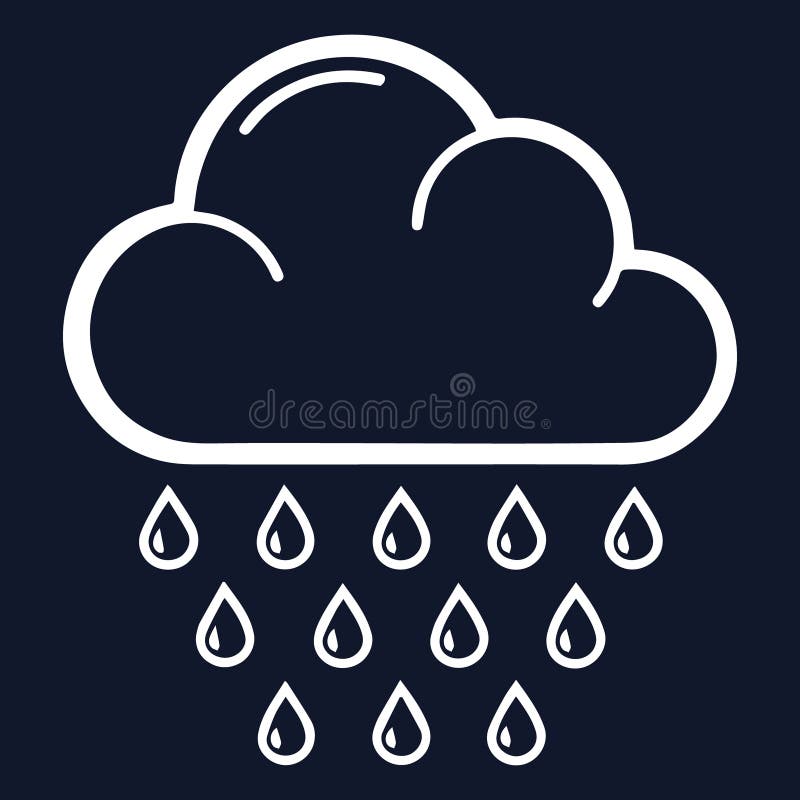 Minimalist Rain Cloud Illustration with Falling Droplets on Solid Color ...