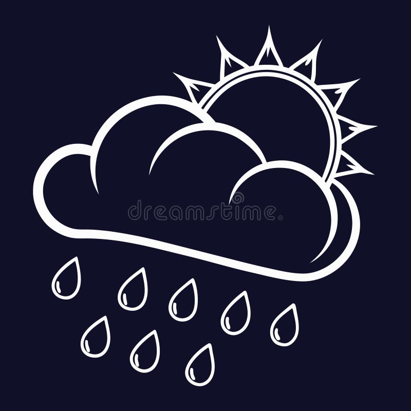 Minimalist Rain Cloud Illustration with Falling Droplets on Solid Color ...