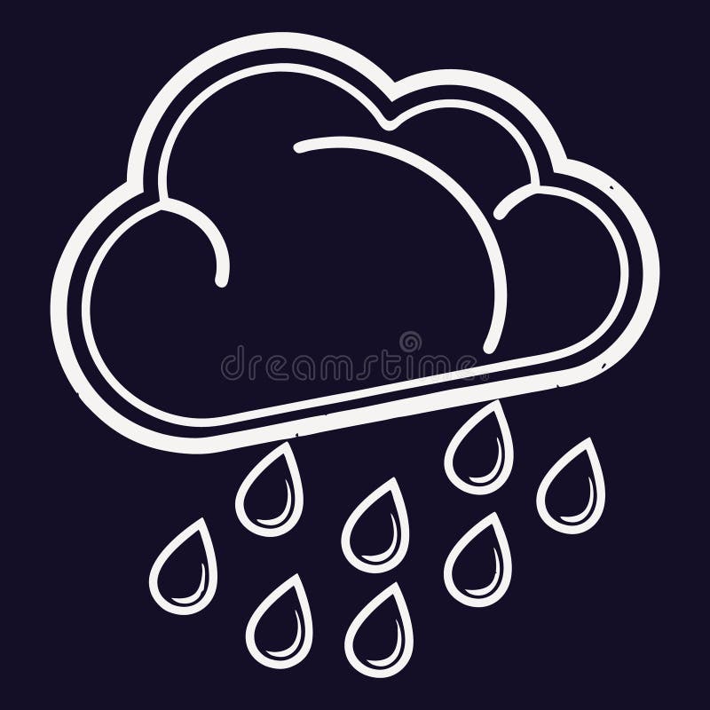 Minimalist Rain Cloud Illustration with Falling Droplets on Solid Color ...