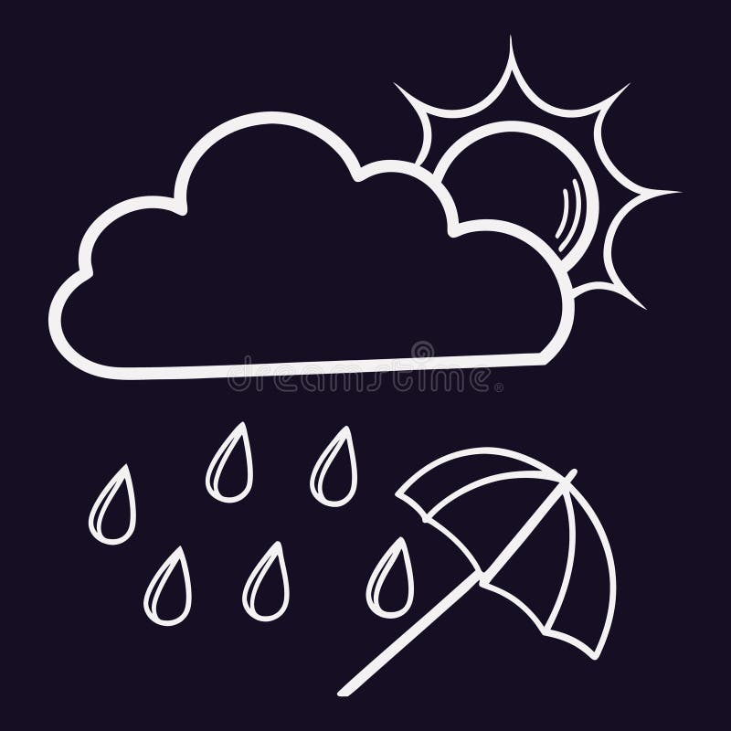 Minimalist Rain Cloud Illustration with Falling Droplets on Solid Color ...