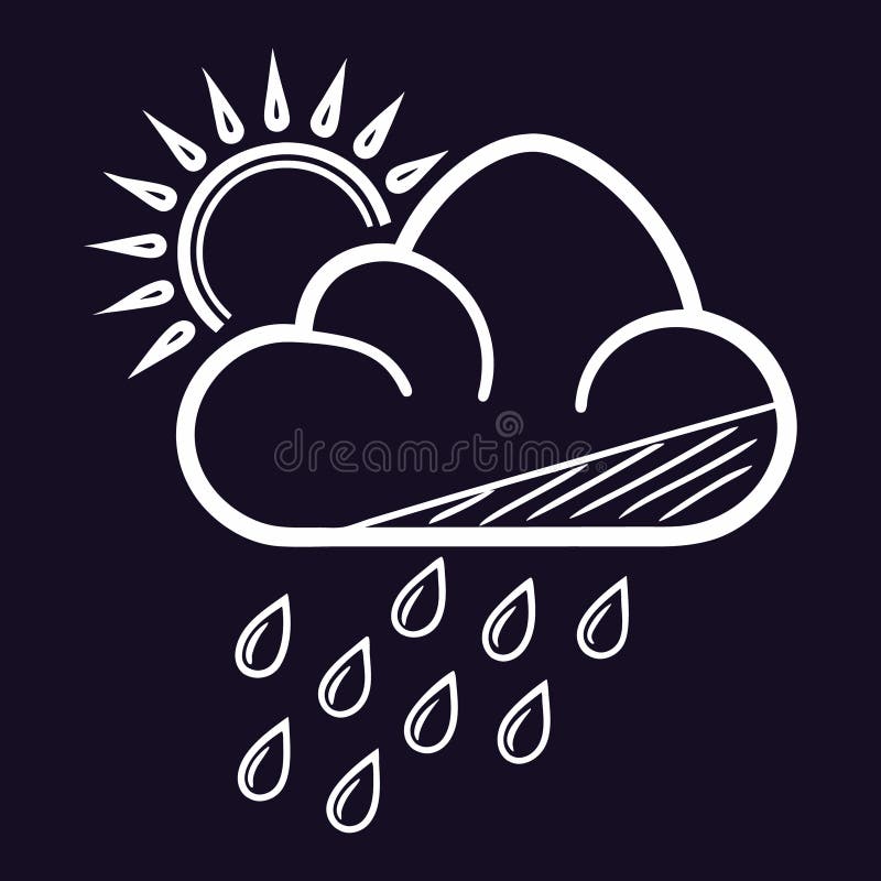 Minimalist Rain Cloud Illustration with Falling Droplets on Solid Color ...