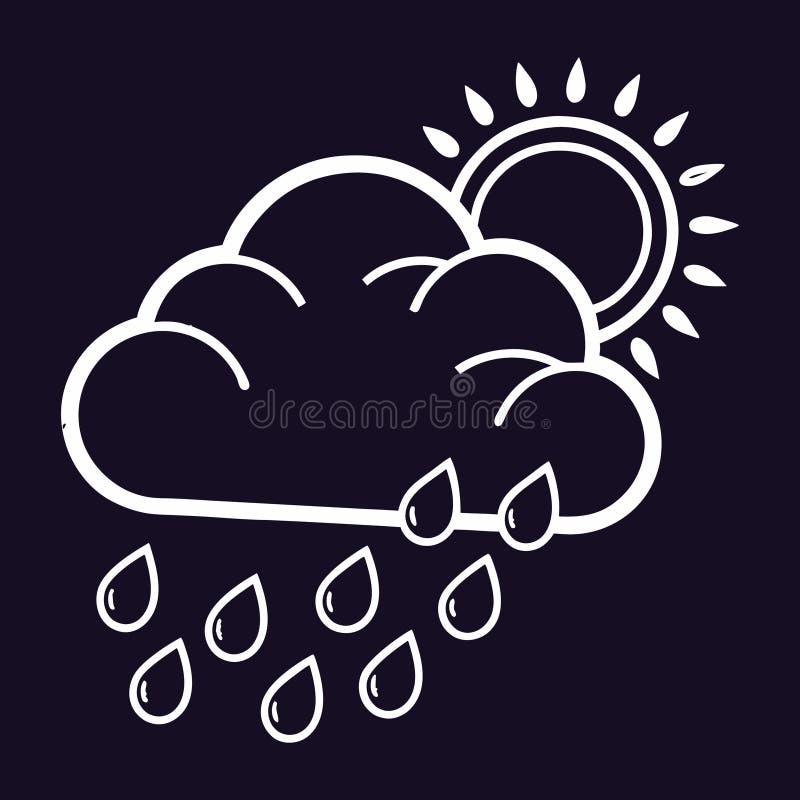 Minimalist Rain Cloud Illustration with Falling Droplets on Solid Color ...