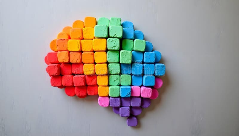 Minimalist Rainbow Brain Made of Rounded Colorful Blocks on Neutral ...