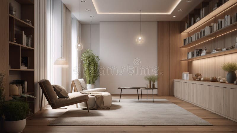 A Minimalist Reading Room with Minimalist Lighting and Neutral Tones ...