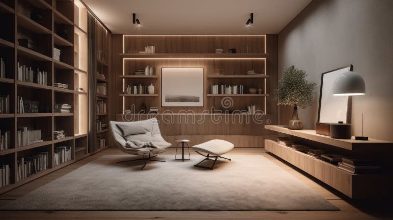 A Minimalist Reading Room with Minimalist Lighting and Neutral Tones ...