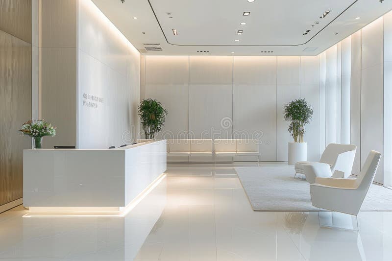 Minimalist Reception Area with Clean Signage and Seating. Stock ...