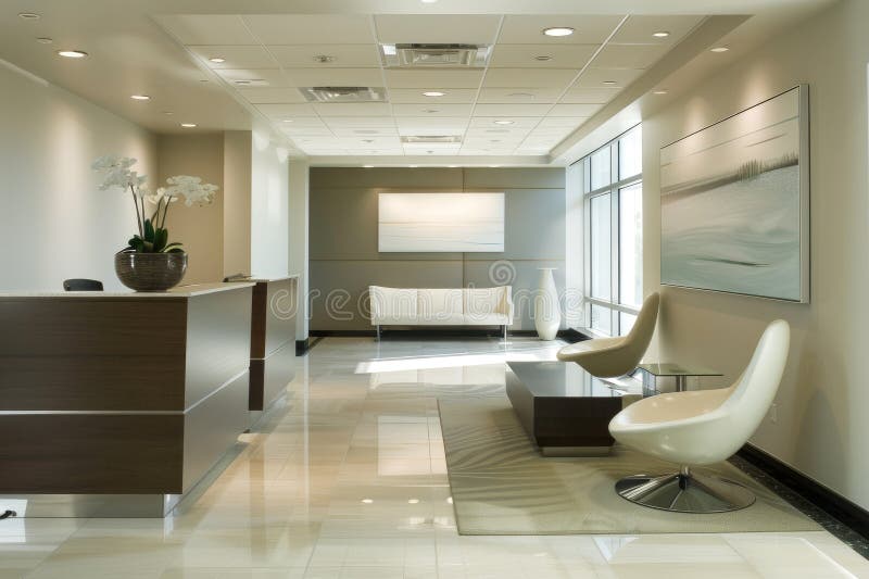 Minimalist Reception Area with Clean Signage and Seating. Stock Image ...