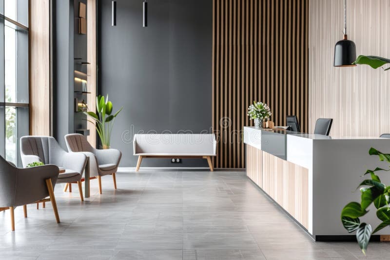 Minimalist Reception Area with Clean Signage and Seating. Stock Image ...