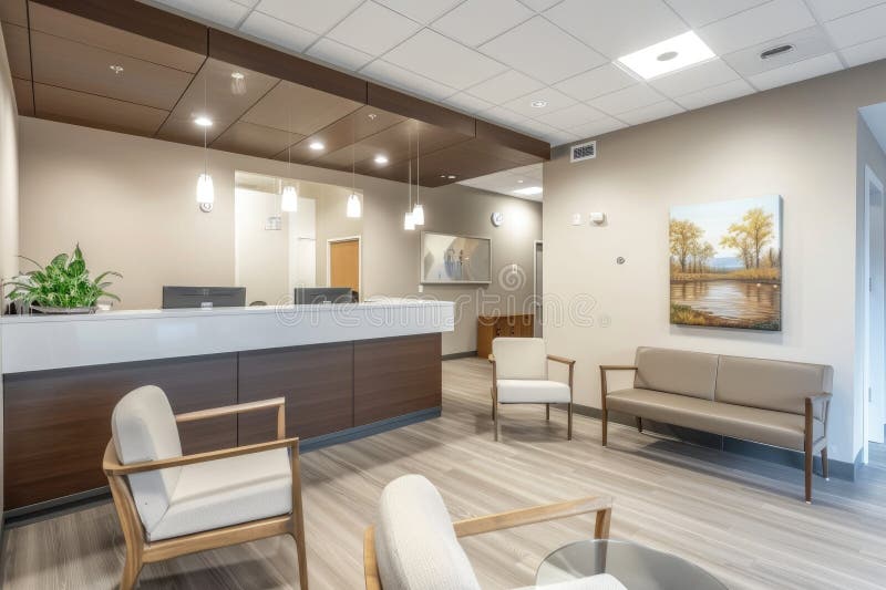 Minimalist Reception Area with Clean Signage and Seating. Stock Image ...