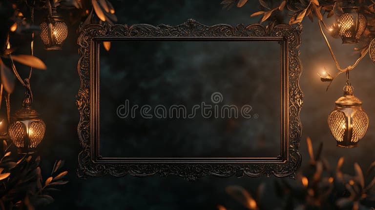 A Minimalist Rectangular Frame with Intricate Lantern Designs in Each ...