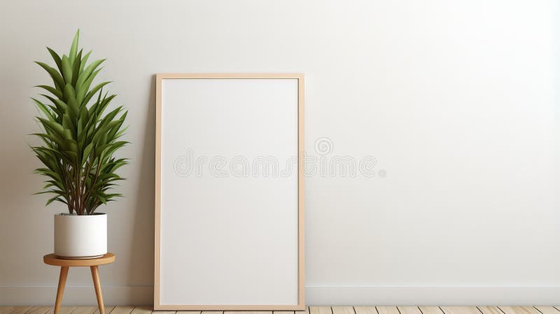 Minimalist Rectangular Frame Mockup with Potted Plant Stock ...