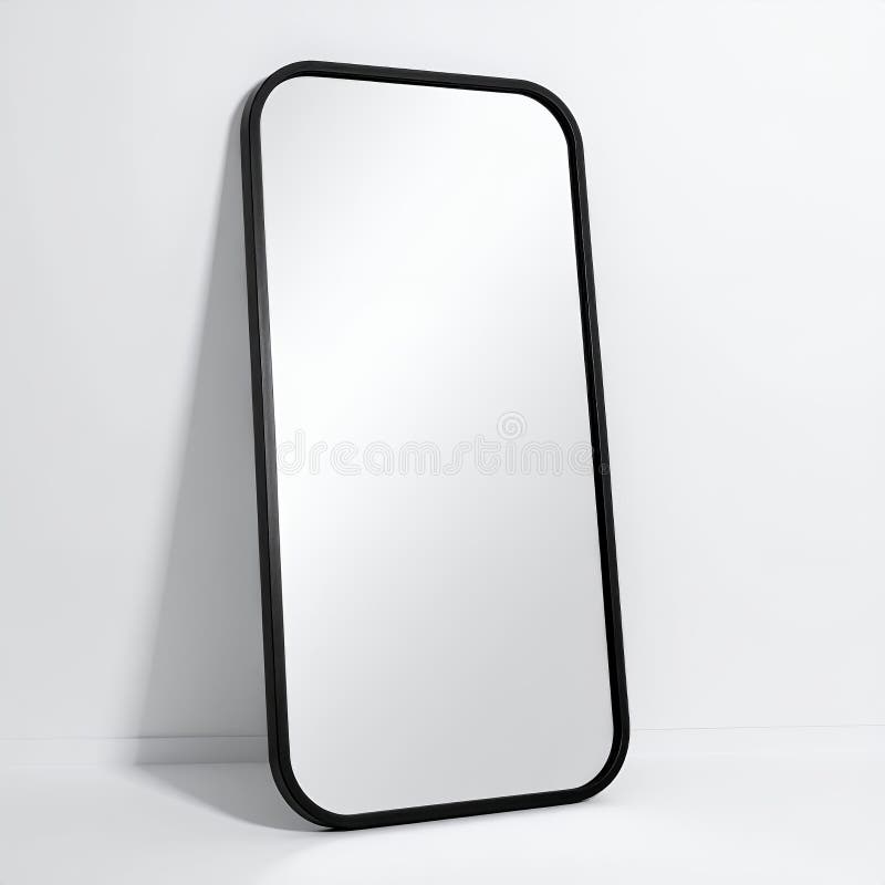 Rectangular Mirror with Rounded Corners and Black Frame Reflecting ...