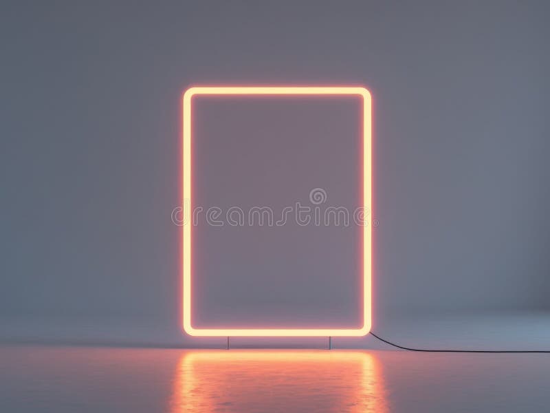 Minimalist Rectangular Neon Light Sculpture with Warm Orange Glow and ...