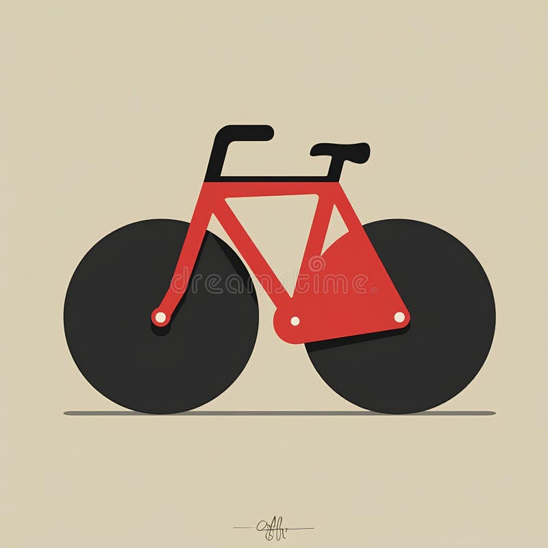 Minimalist Red Bicycle Artwork with Bold Black Wheels and Frame Stock ...