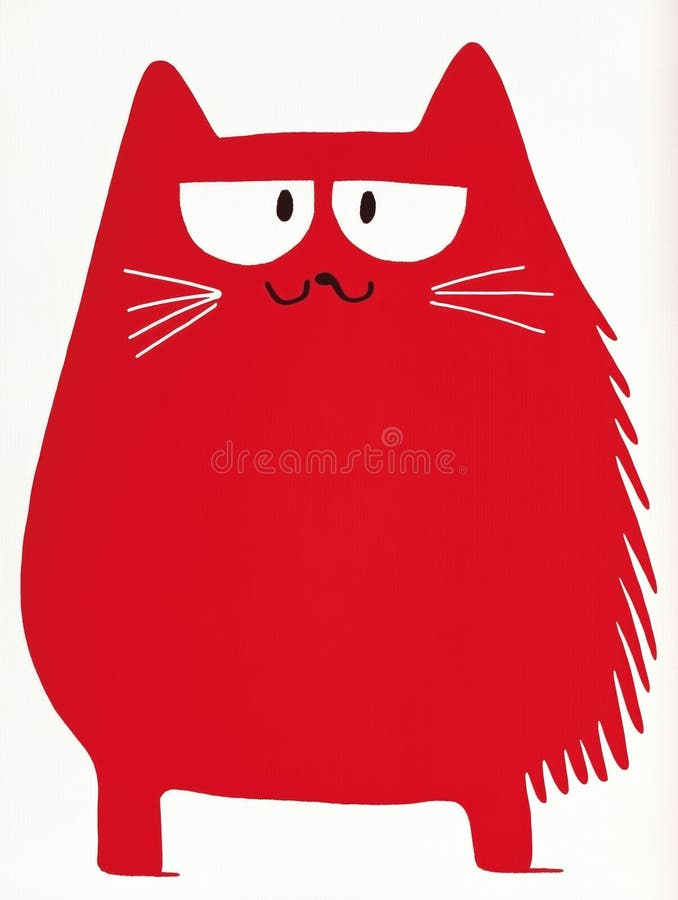 Minimalist Red Cat Illustration with Whiskers and Playful Expression ...
