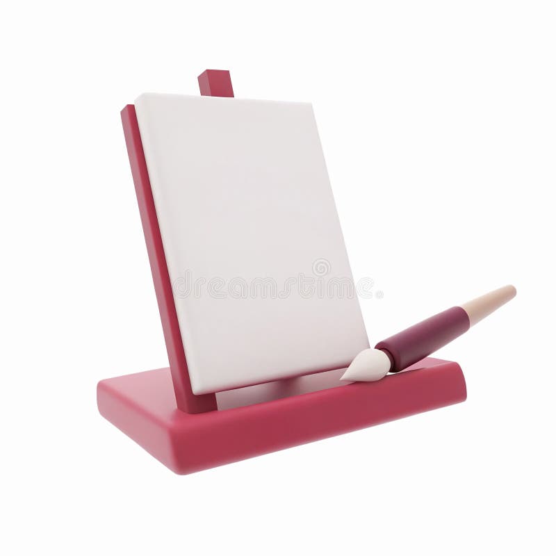 Minimalist Red Easel Stand with Blank Canvas and Paintbrush for Art ...