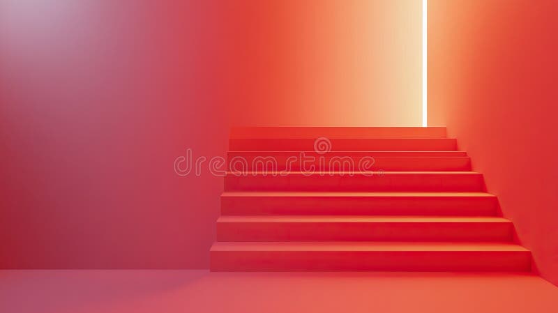 Minimalist Red Gradient Staircase with Light Beam in Modern Interior ...
