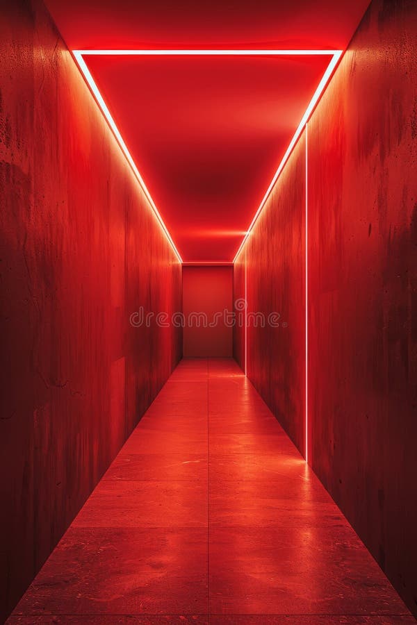 Minimalist Red Hallway with Dramatic Lighting and Simple Geometric ...