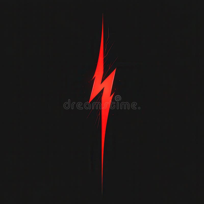 Minimalist Red Lightning Bolt on Black Background Stock Illustration ...