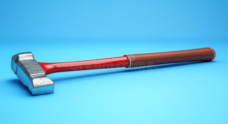 A Minimalist Red Mallet Positioned Against a Blue Background Serves As ...