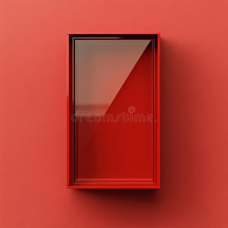 Minimalist Red Mirror Box with Reflected Shadows and Simple Geometric ...