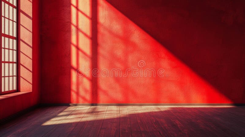 Minimalist Red Room with Shadow from Window Light Stock Image - Image ...