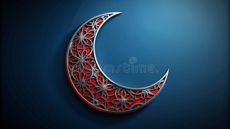 Minimalist Red and Silver Crescent Moon with Intricate Patterns on a ...