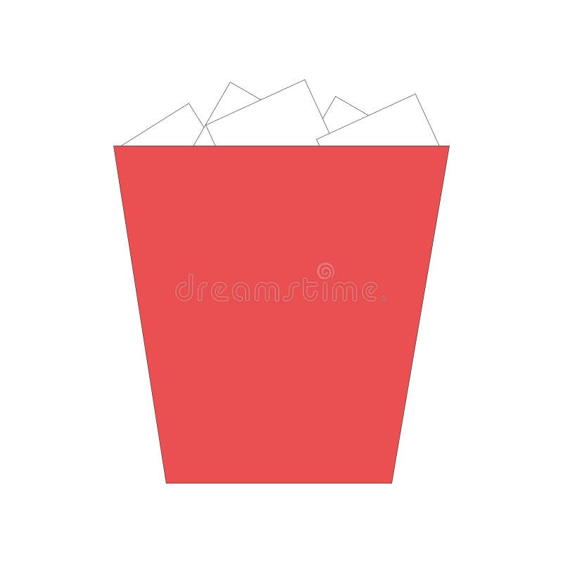 Minimalist Red Trash Bin with Crumpled Papers Vector Stock Vector ...